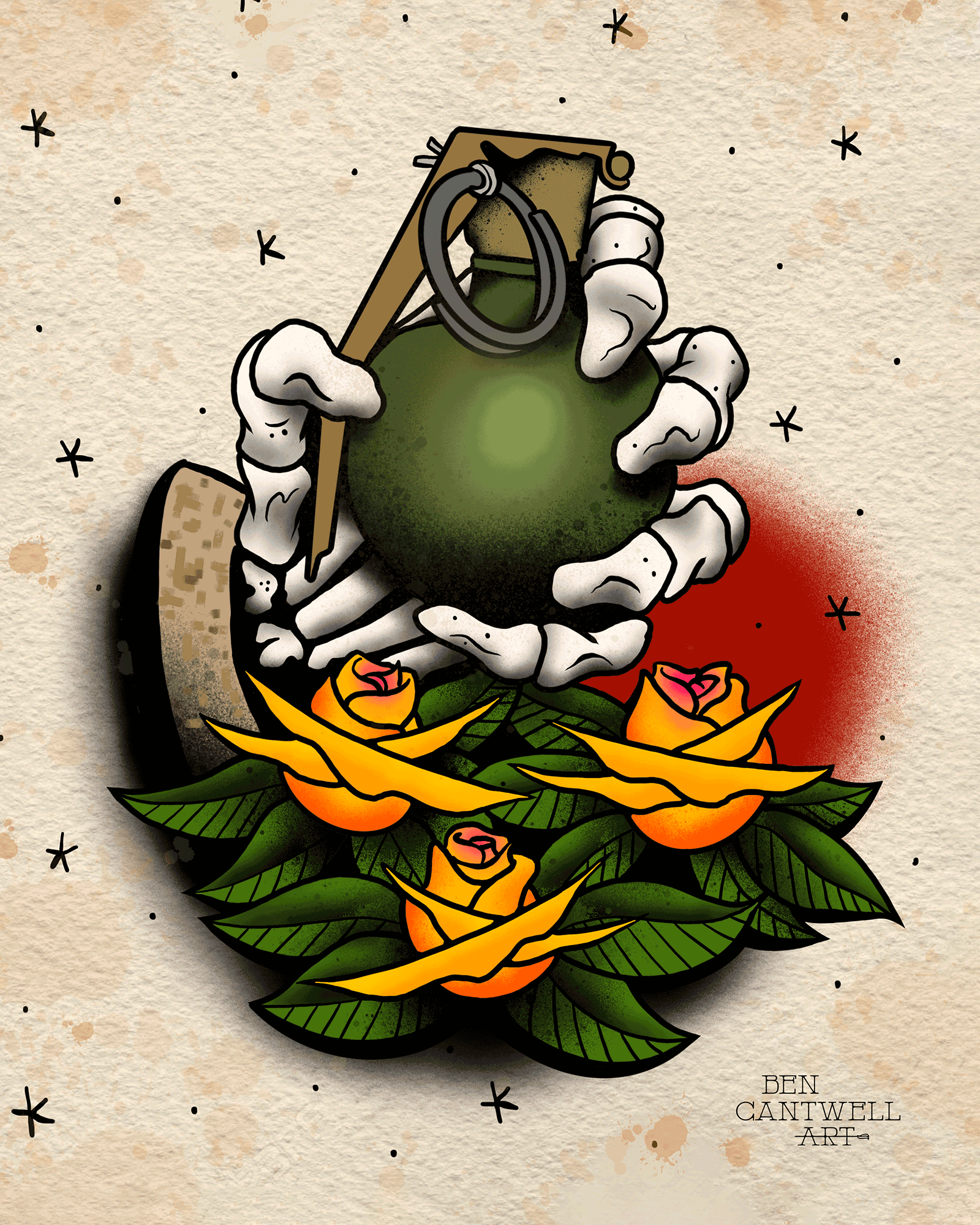 Skeleton Hand With Grenade And Flowers – pltdaddy